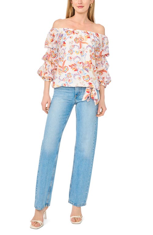 VINCE CAMUTO Vince Camuto Off-the-Shoulder Top with Bubble Sleeves and Tie Hem